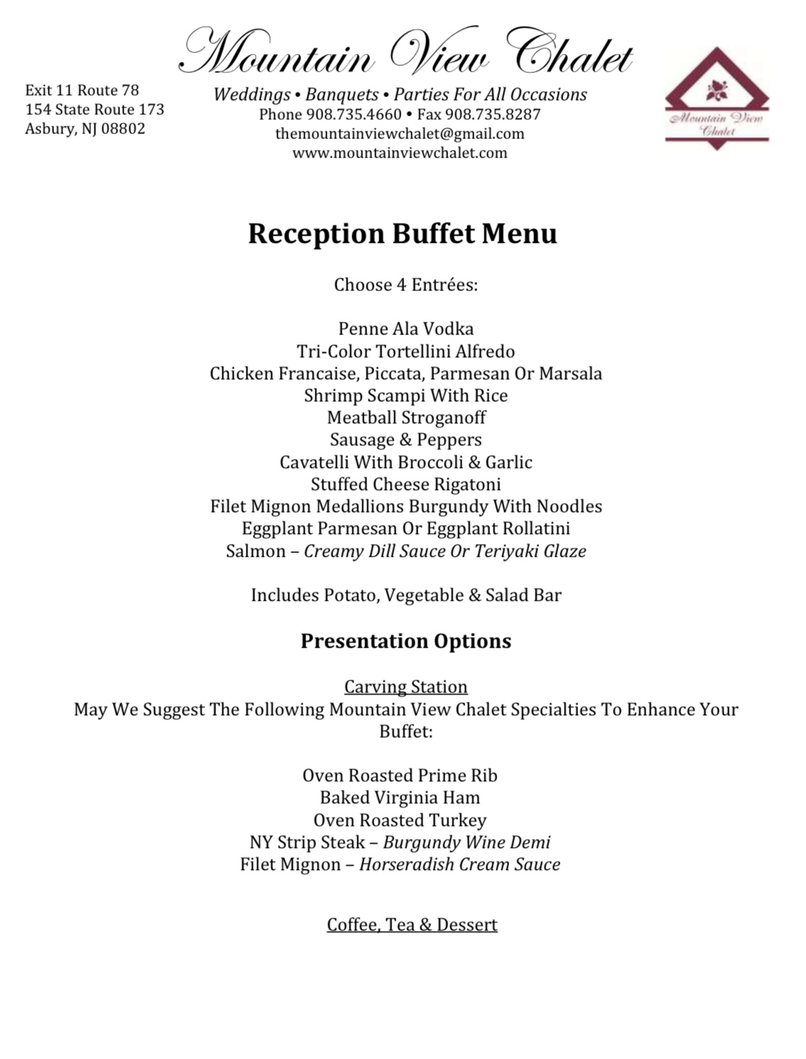 Event Menus – Mountain View Chalet